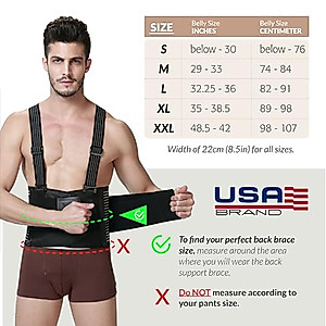 NeoTech Care Adjustable Back Brace Lumbar Support Belt with Suspenders, Charcoal Color, Size XL