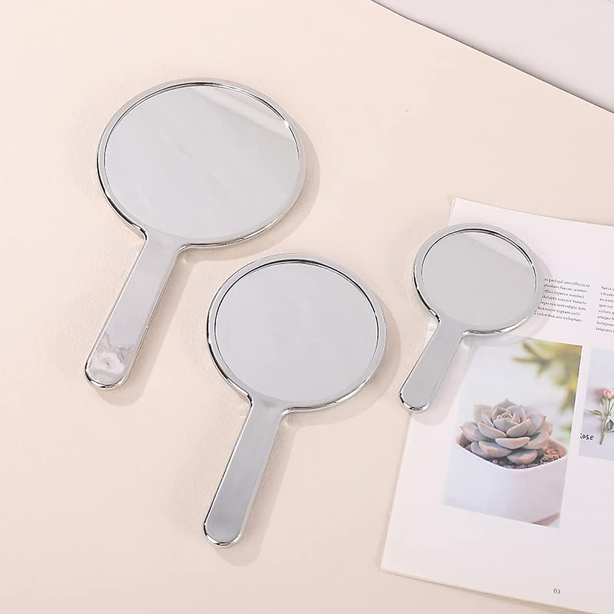 lasenersm 1 Piece Hand Mirror with Handle Round Hand Held Mirror for Makeup Hairdressing Handheld Mirror with Handle Stylish Hand Mirror for Women for Home Hair Salon Use, 4.7 x 8.6 Inches