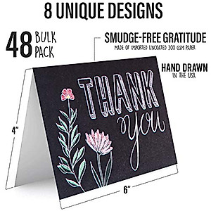Chalkboard Floral Thank You Cards with Envelopes for Thank You Notes! Bulk Set of 48 Blank Gift Cards with Envelopes for Baby Shower Note Cards, Watercolor Wedding Thank You Cards and Bridal Shower Thankyou Card