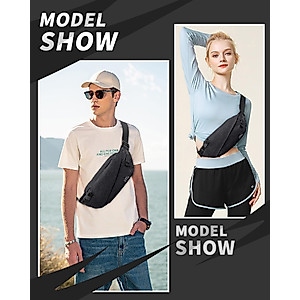 Fanny Pack for Mens Crossbody Bag, Sling Bag for Women Anti Theft Waist Packs with Adjustable Strap Casual Daypack for Running Sports Hiking Cycling Travel Walking - Black