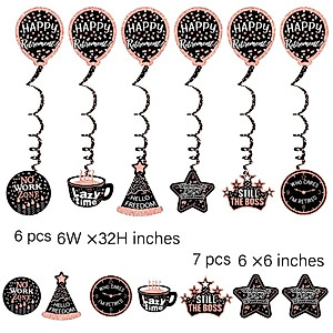 retirement party decorations banner gifts - (22pack) happy retirement rose gold banner, 6 paper Poms, 6 Hanging Swirl, 7 decorations stickers.retirement sash for women
