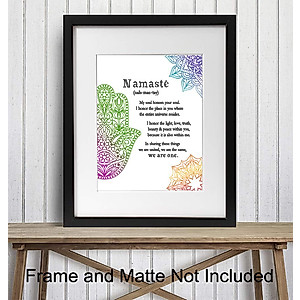 Zen Decor, Namaste Wall Decor, Buddha Wall Art - 8x10 Poster Print for Yoga Meditation Room, Spa Decoration - Spiritual Buddhist Gift With Hamsa Hand of Fatima, Mandala, Lotus