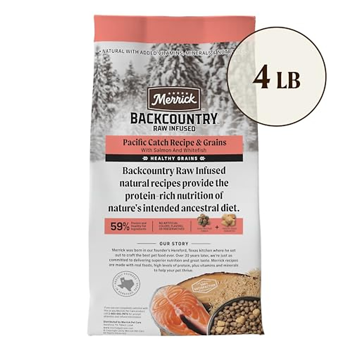 Merrick Backcountry Healthy Grains Premium Dog Food Kibble with Freeze Dried Raw Pieces, Pacific Catch Recipe - 4.0 lb. Bag