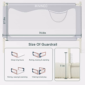 Bed Rail for Toddlers Baby, MININEC Long Toddler Bedrail Guard for Kids Children, Strong Babies Bed Rail for Twin, Full Size, Queen & King Mattress with Reinforced Anchor Safety Darkgrey 70.8*27.5 in