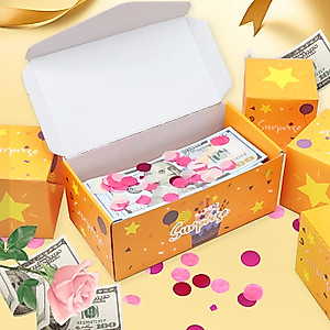 Surprise Gift Box Explosion for Money, Unique Folding Bouncing Red Envelope Gift Box with Confetti, Cash Explosion Luxury Gift Box for Mom Birthday Anniversary Valentine Proposal (15 Bounces) (Yellow)