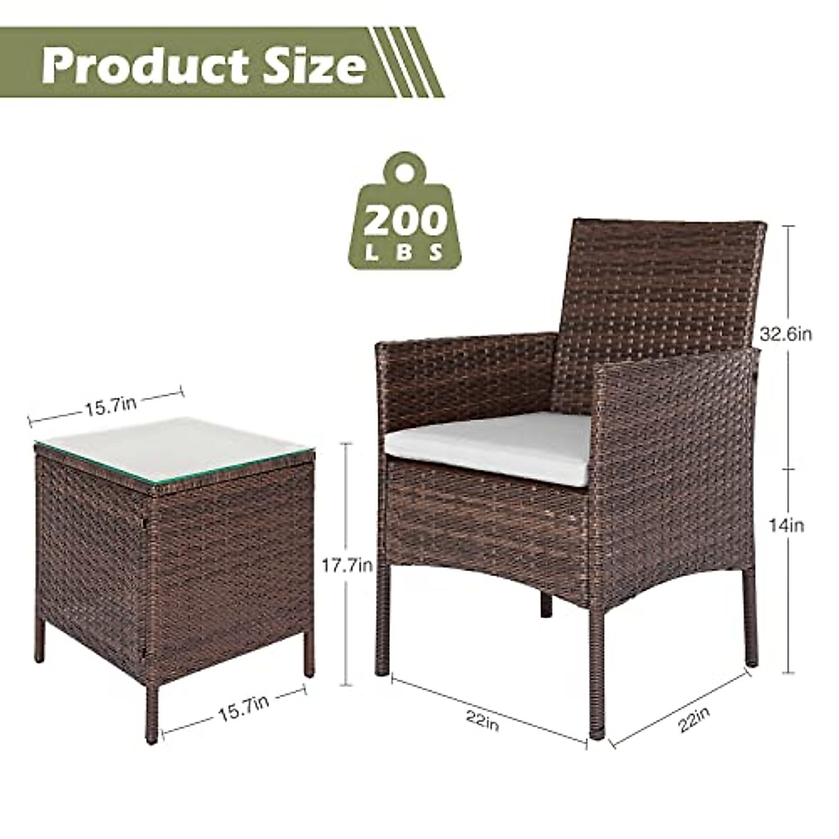 3 Pieces Patio Furniture Sets PE Rattan Wicker Chairs with Table Outdoor Garden Porch Furniture Sets Bistro Set Conversation Sets Garden Furniture for Yard Backyard Lawn Porch Poolside Balcony