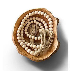Wooden Bowl, Handmade Wooden Bowls with Wood Bead Garland, Natural, Fruit Bowl, Key Bowl for Decor, 8in-10in