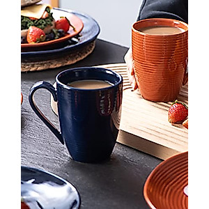 HENXFEN LEAD Coffee Mugs Set of 4-12 Oz Ceramic Coffee Cup with Large Handle for Tea, Milk, Latte and Cocoa, Christmas Mug Gift with Texture Design for Men & Women Microwave Safe, Dark Blue