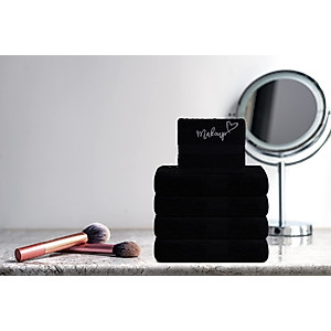 ZUPERIA Makeup Wash Cloths for Showering - 100% Cotton Lint-Free (12x12 Inches, Packof 6, Black) Medium Weight Face Wash Cloths, Multi-Purpose Wash Cloths for Bathroom, Hotel and Spa