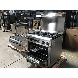 Commercial Range&Oven 36" Width, 6 Burners, Natural Gas and Propane, NSF/ETL Certified, Thermostat, Stainless Steel Galvanized and Cast iron Grate For Restaurant Heavy Duty, 211000 BTU