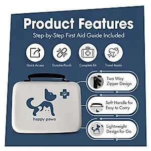 Happy Paws Pet First Aid Kit for Dogs and Cats - Complete Travel Emergency Kit, Puppy and Cat Safety, Portable First Aid Solution for Pets, Ideal for Home or Outdoors