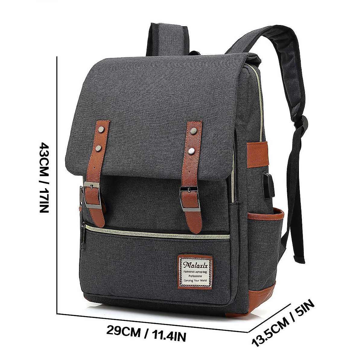 Malaxlx Black Vintage Bookbag for Teen Girls Student, High School USB Laptop Backpack for Women