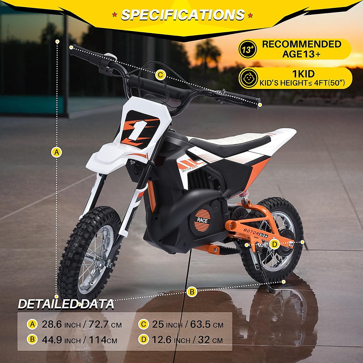 Blitzshark 24V Kids Electric Dirt Bike 250W Off-Road Bike Motocross Powerful Motorcycle for Kids, with 13.67MPH Fast Speed, Rubber Tires, Twist Grip Throttle, Metal Suspension & Leather Seat, SRK-MC10