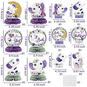 12Pcs Purple Floral Elephant Honeycomb Centerpieces It's a Girl Baby Shower Party Table Decorations Gender Reveal Little Peanut Cutout Welcome Baby Party Table Toppers Photo Props Decor for Baby Girls
