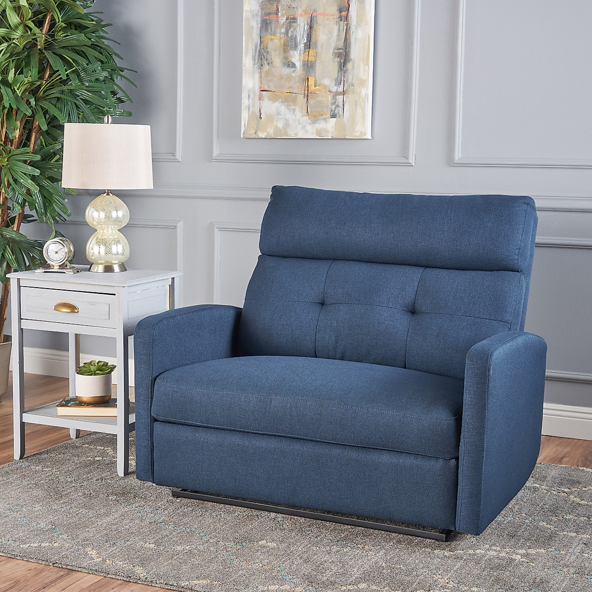 Christopher Knight Home GDFStudio Hana Plush Cushion Tufted Back Loveseat Recliner (Fabric/Navy Blue)., 37D x 46.5W x 40H in