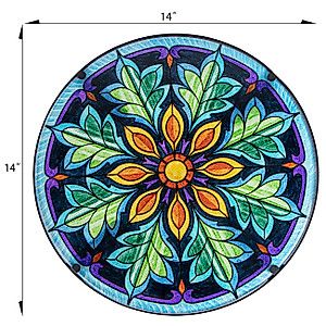 VCUTEKA Outdoor Side Table Mosaic End Table Patio Side Table Small End Table Glass Top Round Balcony Coffee Table Porch Indoor Glass Top