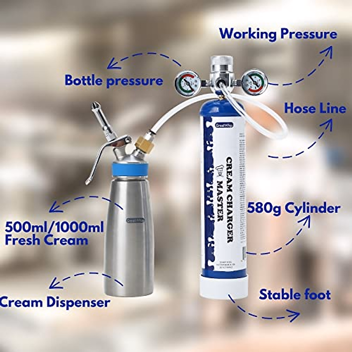 GreatWhip Whipped Cream Chargers 9 Cylinder 615 gram Pure N2O 0.99 Liter Nitrous Tank Compatible with Cream Whippers (9 Cylinders)