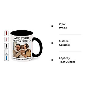 Personalized photo Mug Custom Mug Design Your Own Style with Words Picture, 11oz Multiple Colors Personalized Gifts Custom Cups for Birthday Anniversary Christmas.