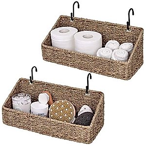 StorageWorks Woven Wall Baskets for Storage, Seagrass Baskets for Shelf, Wall Storage for Kitchen and Bathroom, Hanging Baskets for Organizing, 2 Pack