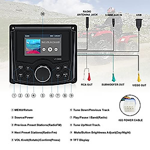 Herdio 3 Inches Marine Radio Bluetooth Waterproof, UTV Marine Stereo Receiver,Gauge Style Head Unit, Perfect for Marine,ATV, Boat, RZR