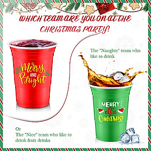 Jinei 100 Pcs Disposable Christmas Cups 16 oz Christmas Plastic Party Cups Coffee Hot Cocoa and Hot Cold Drinks for Party Favors, Red Green