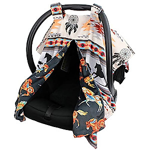 Dear Baby Gear Deluxe Car Seat Canopy - Infant Car Seat Cover - Baby Car Seat Cover - Carseat Canopy - Car Seat Cover for Baby Car Seat (Southwestern Tribal Horses - Reversible Custom Minky 40"x30")