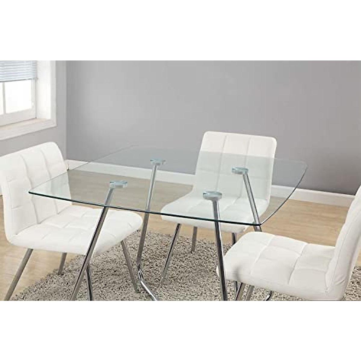 Atlin Designs Glass Top Dining Table in Silver Chrome