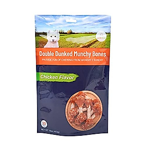 MON2SUN Dog Treats, 16oz Mini Rawhide Dog Chews, Chicken Dumbbells with Rice for Small Dogs & Toy Breed, Promotes Dental Health (2.5 Inch 30 Count)