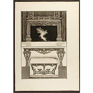[Plate of neo-Classical designs for one fireplace and two console tables, from"Diverse maniere d'adornare i cammini ed ogni altra parte degli edifizi".