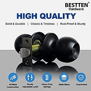 BESTTEN Matte Black Keyed Entry Door Knob, Entrance Door Lock, Standard Ball, All Metal