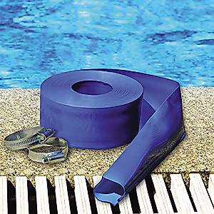 POOLWHALE 1-1/2" x 100' Economy Blue Backwash Hose with Clamps, General Purpose Reinforced PVC Lay-Flat Water Discharge Hose,for Use While Back-Washing Filters and Draining Pools