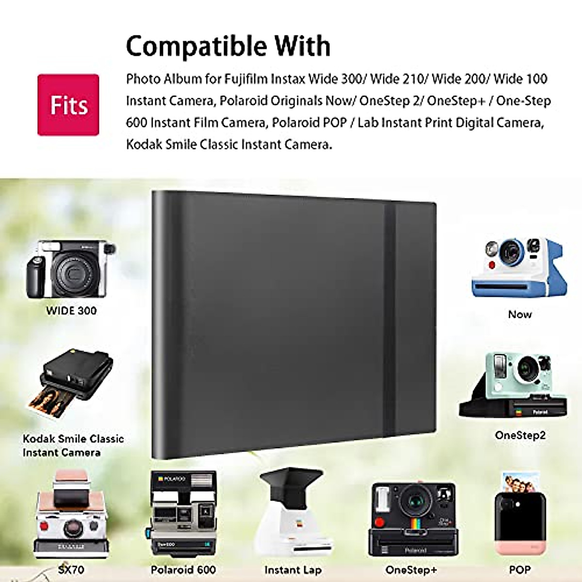 160 Pockets Photo Album for Fujifilm Instax Wide 300, Polaroid 600 i-Type 3.5x4.5 Inch Film Album, Compatible with Polaroid Now OneStep2 OneStep+ Instant Camera, POP Lab Print Camera (Black)