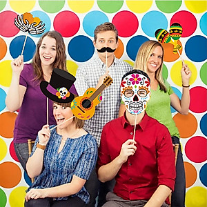 30 PCS Day of The Dead Photo Booth Props Día de Los Muertos Cinco de Mayo Sugar Skull Photo Props Marigold Flowers Decorations for Mexican Birthday Party Wedding Bachelorette Fiesta Party Supplies