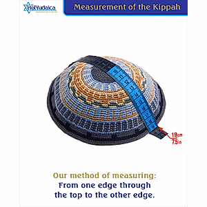 HolYudaica Hand Made 100% Cotton DMC Hand Knitted Kippah Hat Designed in Israel, Yamaka Jewish Hats for Men, Yarmulke Hat (Blue Grey, 19cm-7.5inch-Flat)