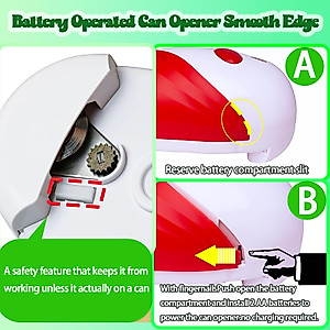 Electric Can Opener For Kitchen One Touch Start Automatic Can Opener Electric for Almost Cans Hands Free Battery Operated Can Opener For Seniors and Arthritis Smooth Edge Food-Safe (Red)