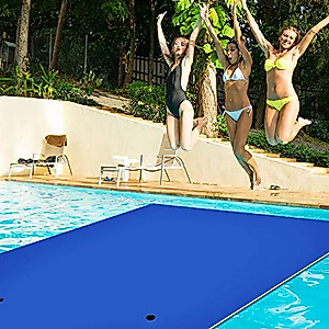 GYMAX Floating Water Pad, 9'/18' x 6' Water Foam Mat with Rolling Pillow, 3-Layer Floating Island for Pool River Lake Beach Ocean Water Activities (Blue, 9 Feet)
