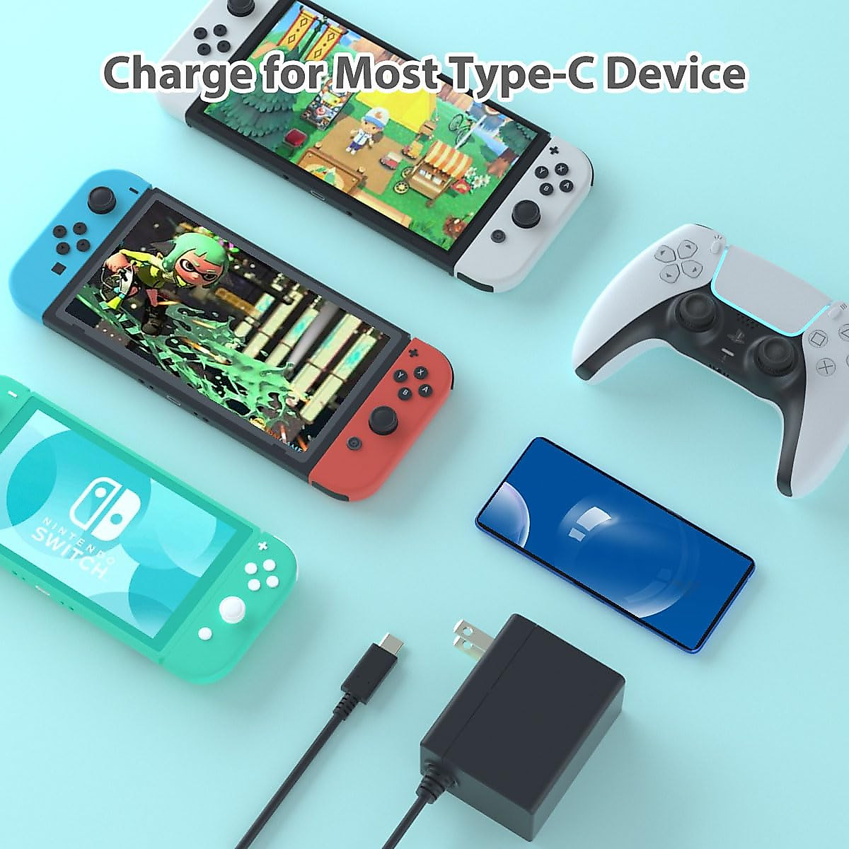 Switch Charger for Nintendo Switch, AC Power Adapter with 5Ft Charger Cable/Power Cord for Nintendo Switch and OLED and Switch Lite-Fast Charge Switch Support TV Dock Mode