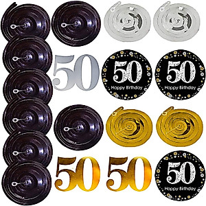 Black Gold Birthday 50 Hanging Swirls Decorations,Happy 50th Year Old Birthday Swirls Supplies,Fifty Birthday Party Hanging Swirl Happy Birthday Sparkling Celebration