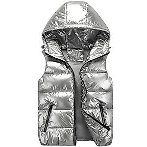 Happy Cherry Packable Puffer Sleeveless Jacket for Kids Waterproof Light Zip Up Vests for Baby Toddler Boys Girls Breathable Metallic Warm Down Coats Outerwear Silver