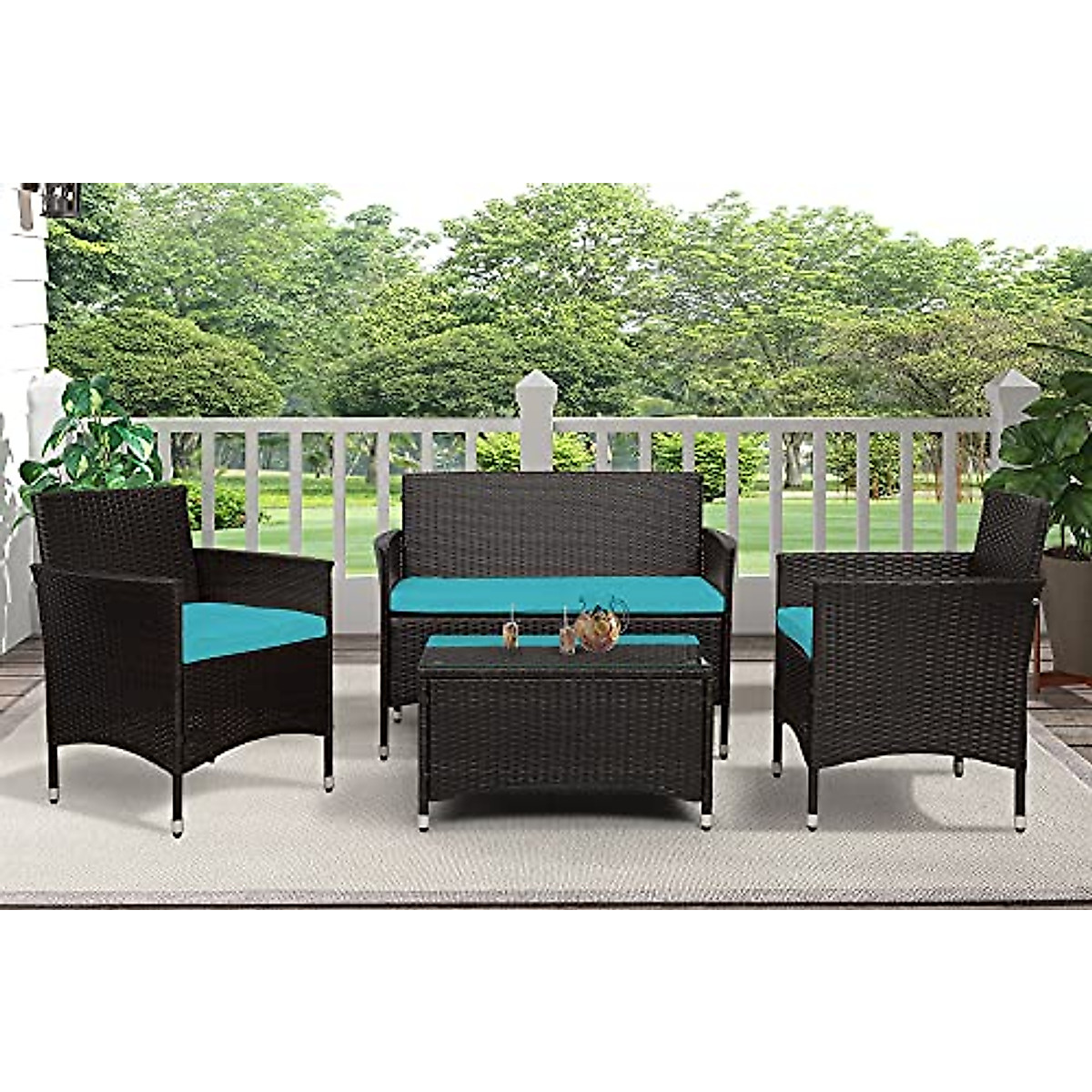 SAWQF Outdoor Furniture Set 4 Piece Rattan Sofa Seating Group with Cushions for Garden Patio Terrace 2 Colors (Color : E)