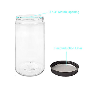 ljdeals 32 oz Clear Plastic Jars with Lids, Storage Containers, Wide Mouth PET Mason Jars, Pack of 6, BPA Free, Food Safe, Made in USA