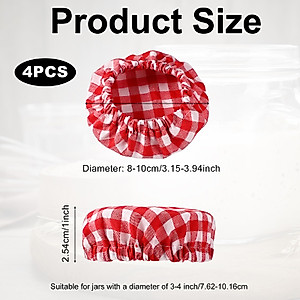 4pcs Cloth Covers for Sourdough Starter Jar, Plaid Cotton Cloth Cheese Bread Fermentation Jar Covers Elastic Unbleached Reusable Cloth lid Cover Sourdough Bowl Cover for 3-4 Inch Jar Mouth (Red)