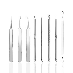 Dr.Pedi Blackhead Remover Pimple Popper Tool Kit Acne Blemish Pimple Extractor Needle Facial Comedone Clip Blackhead Tweezer for Ingrown Hair Removal 8 Pcs in Metal Case