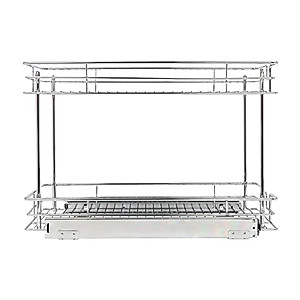 Pull Out Cabinet Organizer, 2-Tier Cabinet Pull Out Shelves Kitchen Cabinet Organizer Storage Kitchen Cabinet Pull Out Shelf and Drawer Organizer Slide Out Drawer Pantry Shelf (Silver, 10.5x21.5in)