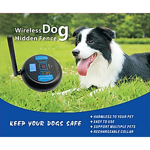 HEXIEDEN Wireless Dog Electric Fence Pet Safe Boundary Containment System,with Rechargeable Waterproof Shock Bark Stopper Training Collar,Adjustable Signal Range,for Small Medium Large Dog,for2dogs