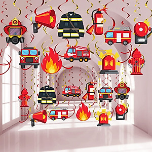 30 Pieces Fire Truck Hanging Swirl Decorations Firetruck Birthday Decorations Swirls Firefighter Party Favors Fire Truck Party Hanging Swirls for Fireman Theme Birthday Baby Shower