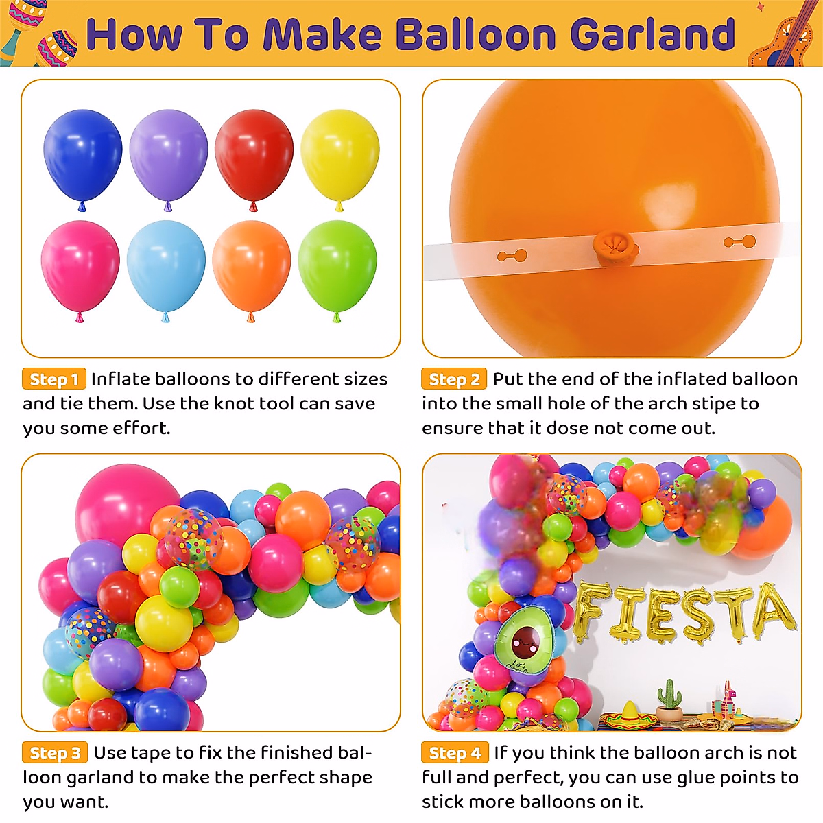 Ouddy Life 121Pcs Mexican Fiesta Taco Party Decorations, Fiesta Balloon Arch Garland Kit Cinco De Mayo Decor with Cactus Avocado Taco Mexican Hat for Carnival Festival Birthday Baby Shower Supplies
