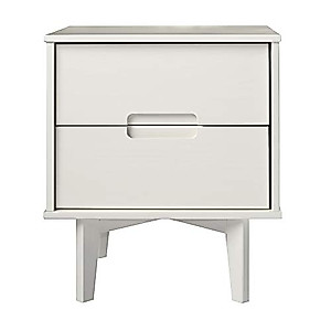 Walker Edison Furniture AZR2DSLNSWH Solid Wood 2-Drawer Groove Handle End Side Table Nightstand with Storage, 24" H, White
