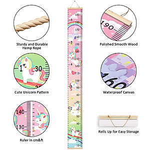 HIFOT Kids Growth Chart Height Measuring Chart, Unicorn Canvas Wall Hanging Rulers for Baby Children Girls Bedroom Decor 74.8''* 7.87''
