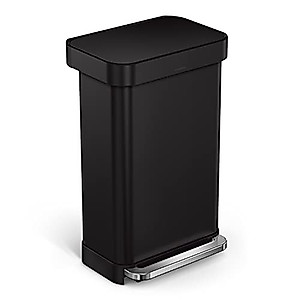 simplehuman Hands-Free Kitchen Step Trash can, 45 Liter, Matte Black